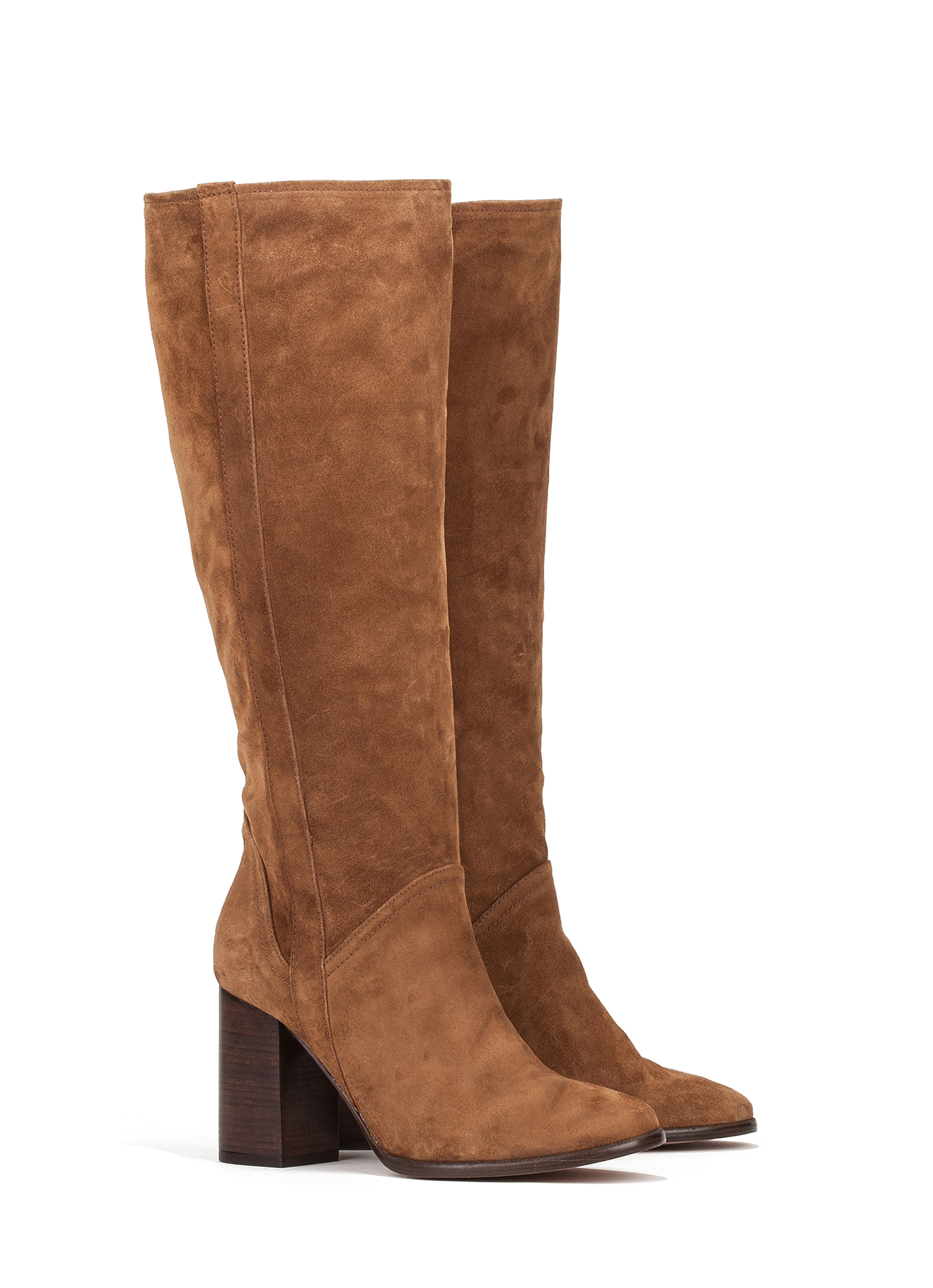 Botas de tacón alto en serraje marrón -tienda de zapatos Pura López ...