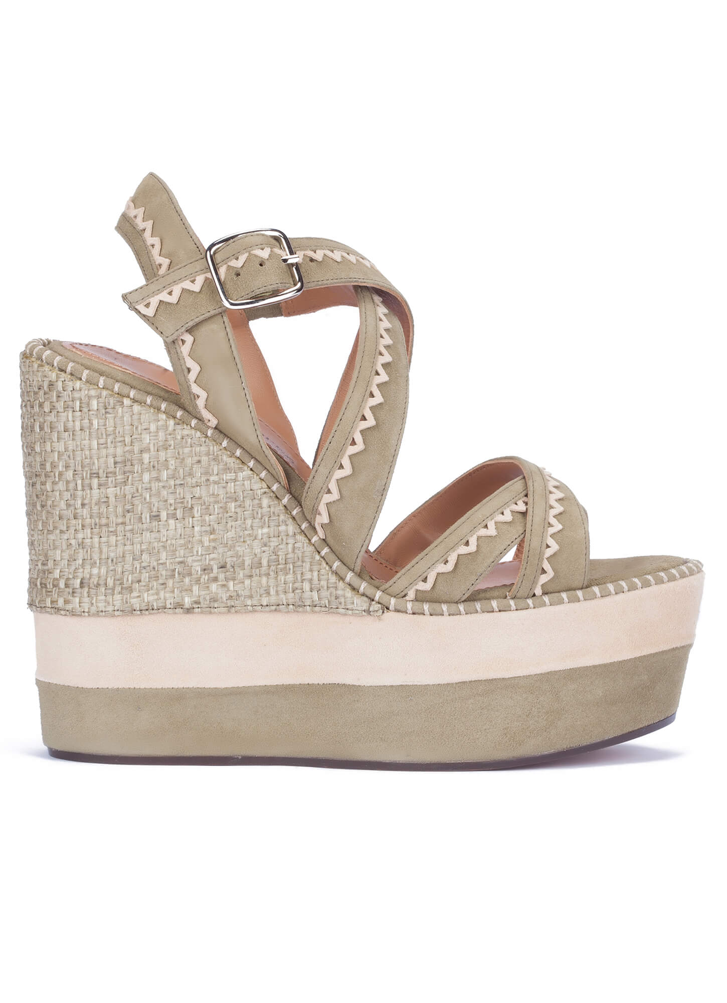 Sandalias de plataforma en ante kaki - tienda de zapatos Pura López ...