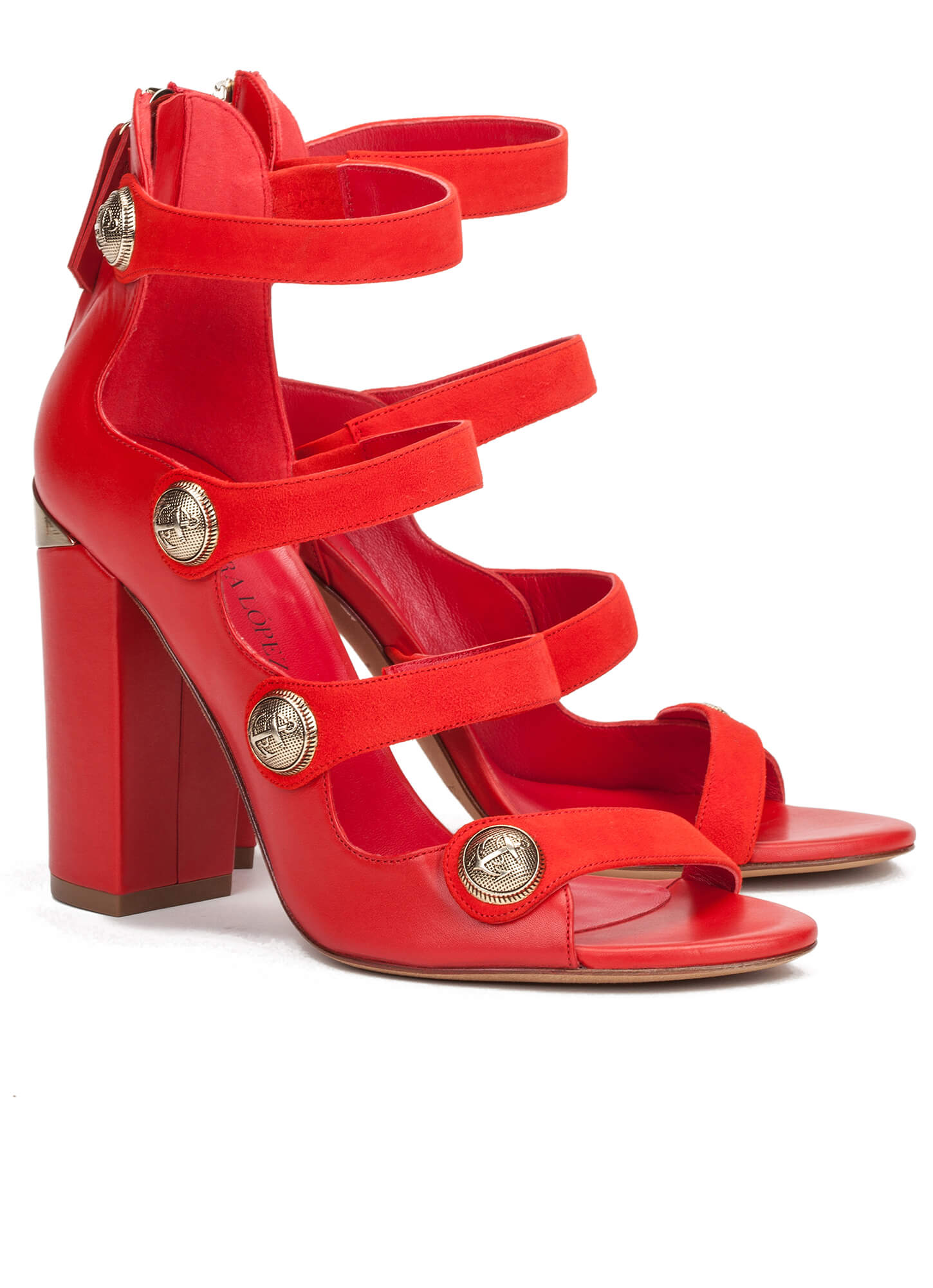 Sandalias rojas de tacón con botón - tienda de zapatos Pura López ...